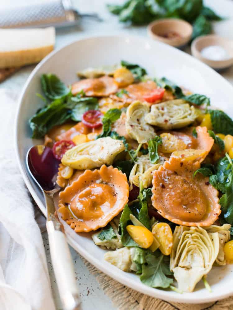 Tomato and Mozzarella Ravioli with Tomatoes, Baby Kale and Artichokes ...