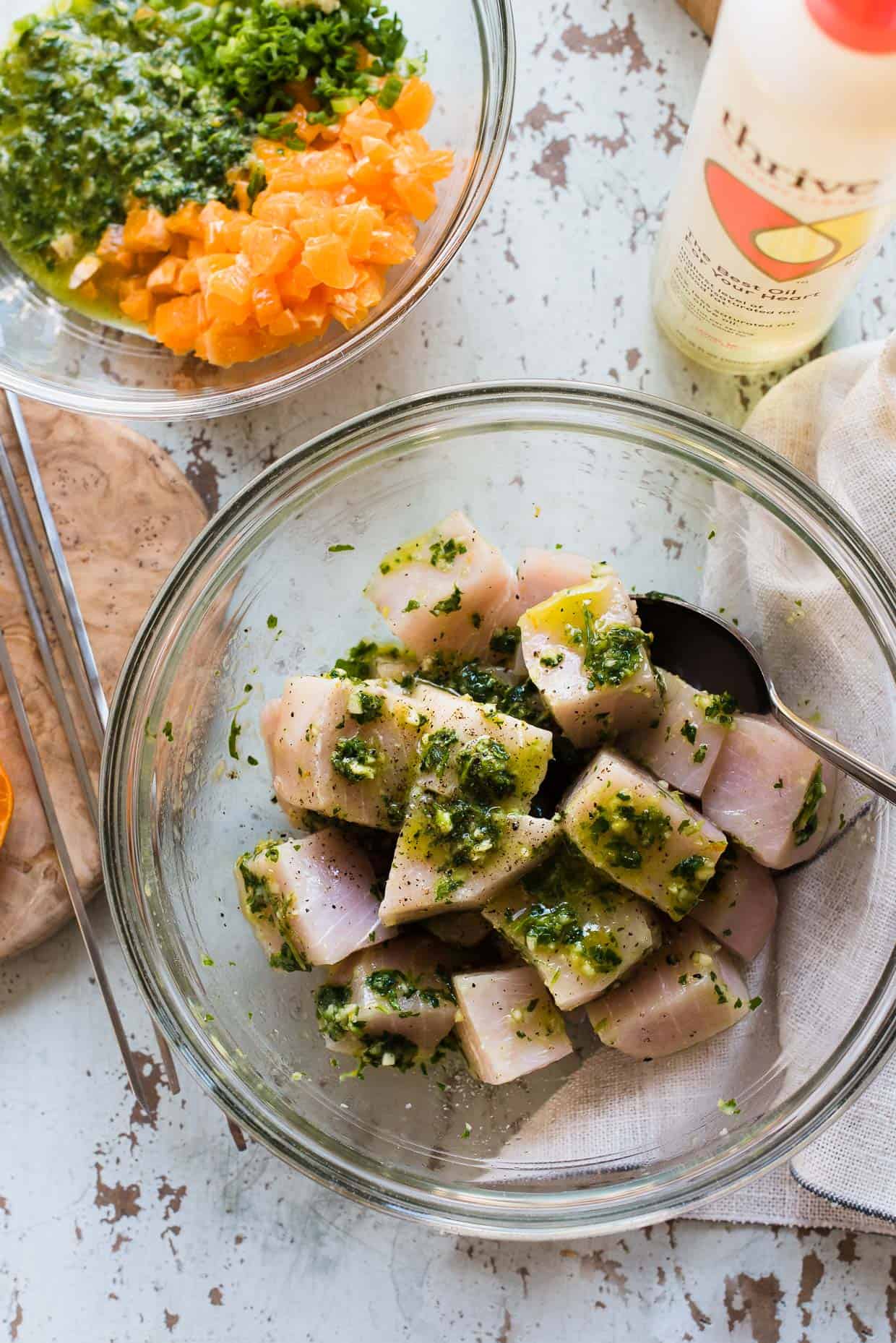 Grilled Swordfish Kebabs with Citrus Herb Salsa - Kitchen Confidante®
