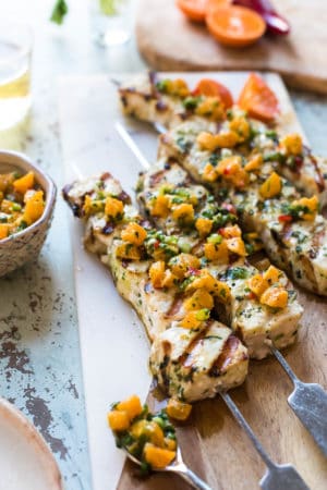 Grilled Swordfish Kebabs with Citrus Herb Salsa - Kitchen Confidante®