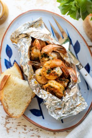 Grilled Shrimp Foil Packets with Compound Butter - Kitchen Confidante®