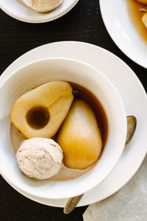 Tea Poached Pears with Earl Grey Ice Cream | Kitchen Confidante